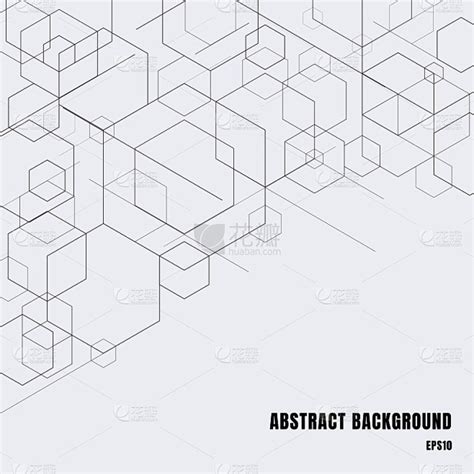 抽象的盒子黑色的线在灰色的背景。现代技术数字图案几何形态。六角形几何结构。