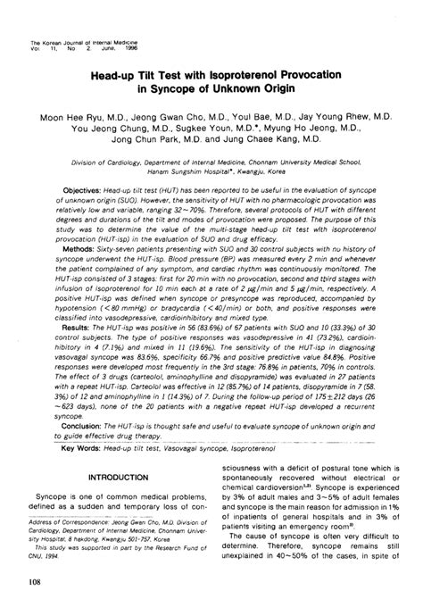 Pdf Head Up Tilt Test With Isoproterenol Provocation In Syncope Of Unknown Origin