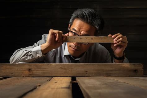 Premium Photo Analytical Gaze A Close Examination By An Asian Man In