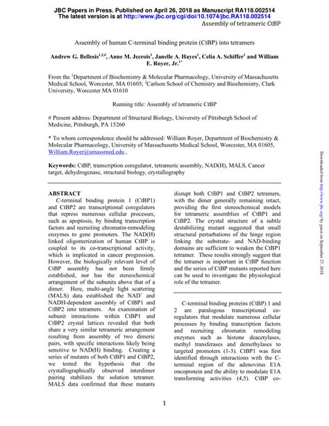 Pdf Assembly Of Human C Terminal Binding Protein Ctbp Into Tetramers