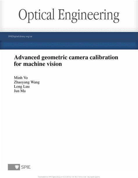 Pdf Advanced Geometric Camera Calibration For Machine Vision