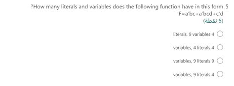 solved how many literals and variables does the following