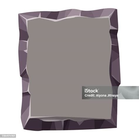 돌 메뉴 패널 흰색 배경에 고립 된 만화 스타일의 질감에 바위 프레임 빈 플레이트 인터페이스 템플릿 벡터 일러스트 레이 션 0명에 대한 스톡 벡터 아트 및 기타 이미지