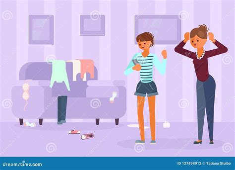 Mother Scolds Her Daughter Cartoon Character