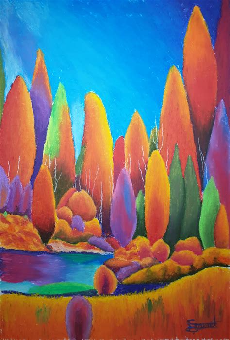Knallherbst Bunt Herbst Baum Ufer Von Sophie Brunet Kunstnet