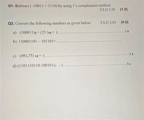 solved q1 subtract −10011 1110 by using l s complement