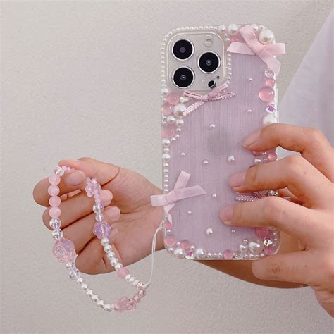 분홍 진주 펄 스트랩 케이스 에이블리