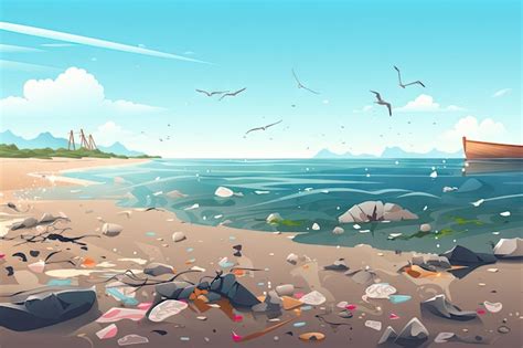 Premium Ai Image Beach With Microplastics And Garbage Floating In The Water Created With