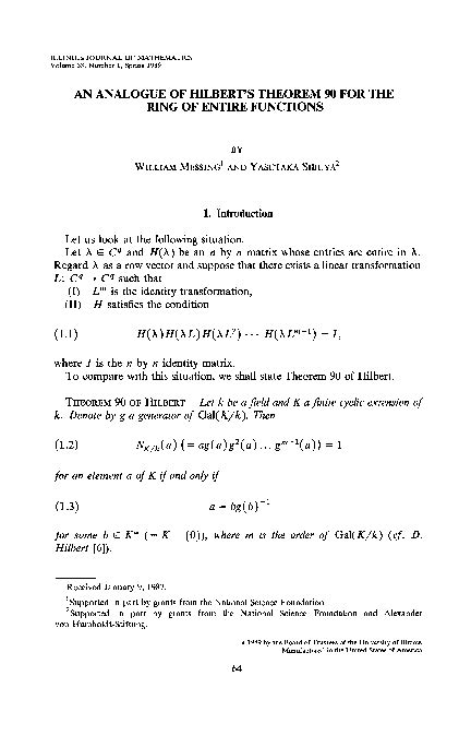 Pdf An Analogue Of Hilberts Theorem 90 For The Ring Of Entire Functions
