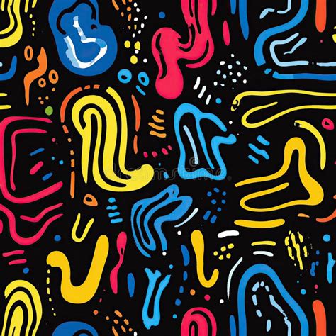 Colorful Wild Memphis Design Pattern Retro 90s 80s Abstract Art Black