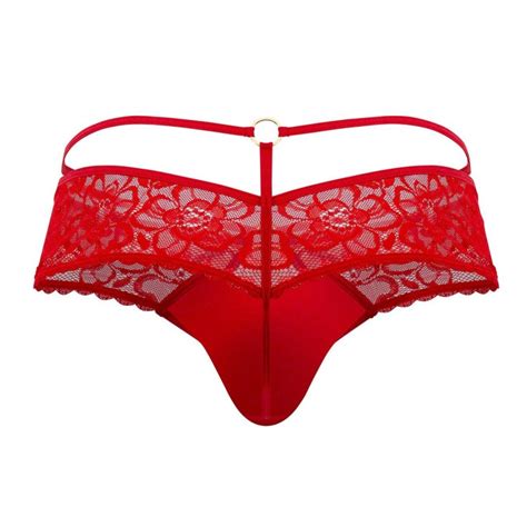 Candyman Lace Leatherette Thong Red Inderwear