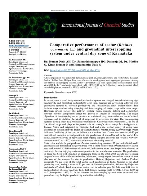 Comparative Performance Of Castor Ricinus Communis L And Groundnut Intercropping System Under