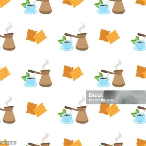 커피 테마에 일러스트와 원활한 패턴 터키 커피 포트 커피와 크래커 한 잔 0명에 대한 스톡 벡터 아트 및 기타 이미지 0명 곡초류 그릇 Istock