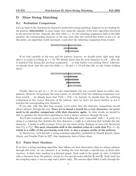 More String Matching And The Finite State Machine Cs 373 Docsity