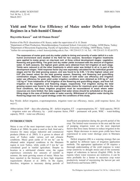 Pdf Yield And Water Use Efficiency Of Maize Under Deficit Irrigation