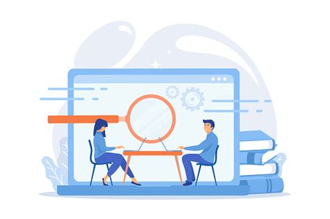 노트북을 사용하는 학생들은 Comruter 수업에서 검색 정보입니다 컴퓨터 실 학술 실험실 공공 도서관 또는 인터넷 카페 현대 교육 및 학생 Reserch 개념 플랫 벡터