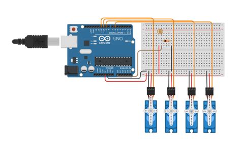 circuit design arduino con ldr y servomotor tinkercad