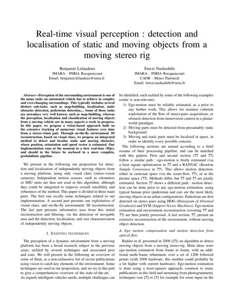 Pdf Real Time Visual Perception Detection And Localisation Of Static And Moving Objects From