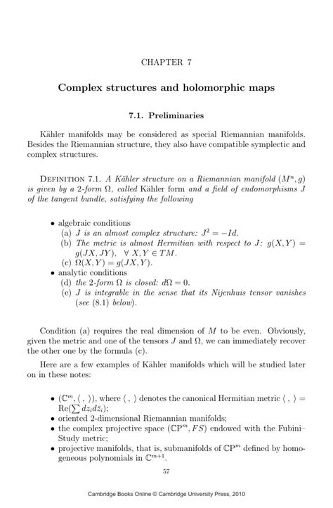 Complex Structures And Holomorphic Maps Chapter 7 Lectures On Kähler Geometry