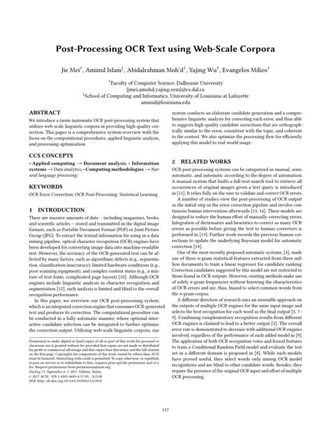 Pdf Post Processing Ocr Text Using Web Scale Corpora