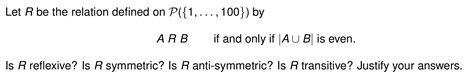 Solved Let R Be The Relation Defined On P 1 100 By Chegg Com