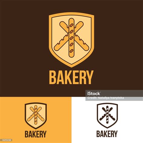 베이커리 엠블럼 페이스트리 엠블럼 방패에 세 개의 바게트 3가지 개체에 대한 스톡 벡터 아트 및 기타 이미지 3가지 개체 고풍스런 금색 Istock