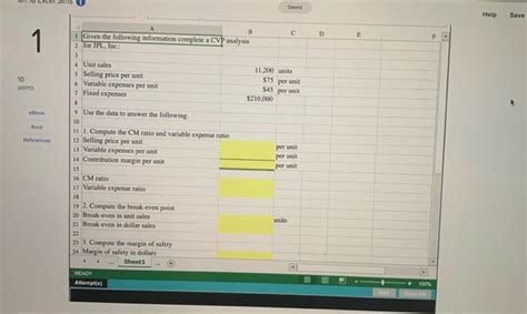 Solved Excel Sim Cvp Analysis 1 1 Determine The Break Even