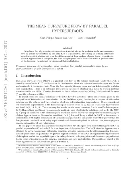 Pdf The Mean Curvature Flow By Parallel Hypersurfaces