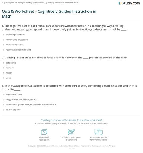 Quiz And Worksheet Cognitively Guided Instruction In Math