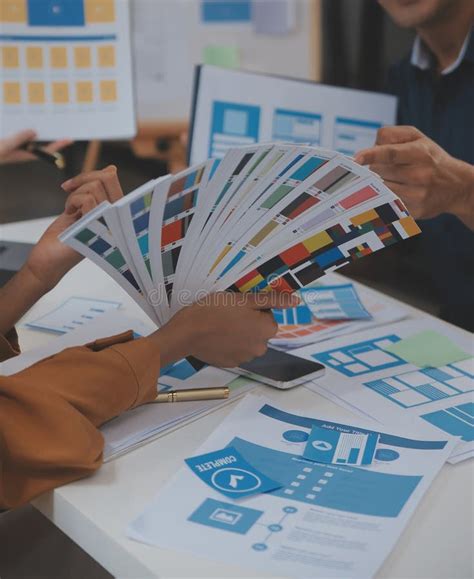 Close Up Ux Developer And Ui Designer Use Augmented Reality Brainstorming About Mobile App