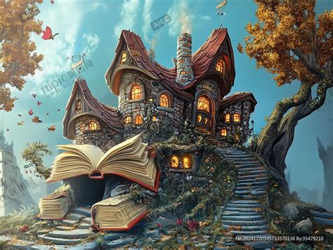 Ai创作图童话书之家 梦幻童话书主题 梦幻场景小屋 唯美梦幻地产 童话世界壁纸 童话般的家 写实风景合成 超现实主义的城堡 童话般的建筑 梦幻城堡主题 童话世界楼房 童话世界般的建筑 魔幻房