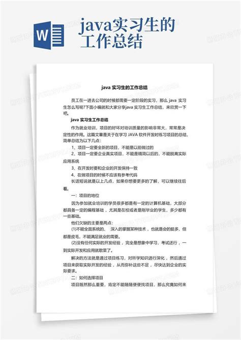 java实习生的工作总结Word模板下载 编号qojoxoev 熊猫办公