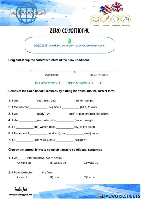 Zero Conditional Online Pdf Worksheet Live Worksheets