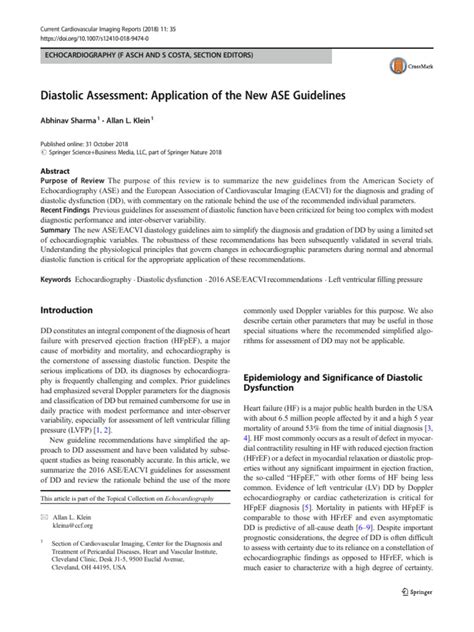 Diastolic Assessment Ase Guidelines Pdf Diastole Echocardiography