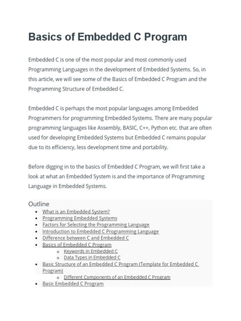 Basics Of Embedded C Program Pdf C Programming Language