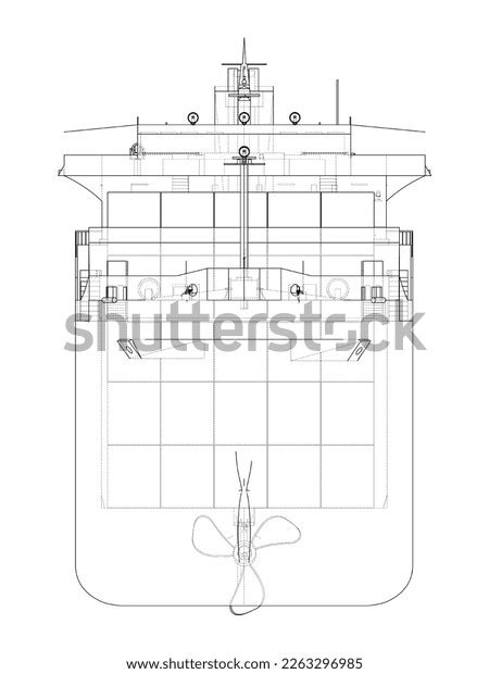 Cargo Ship Containers 3d Illustration Wireframe Stock Illustration