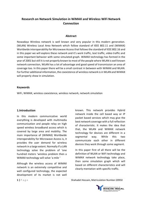 Pdf Research On Network Simulation In Wimax And Wireless Wifi Network