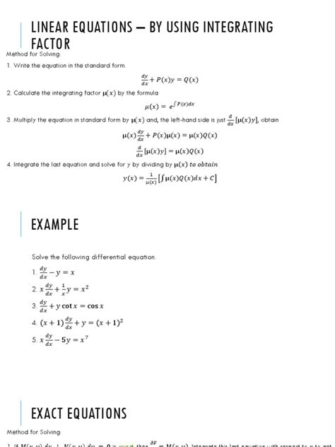 Linear Equations By Using Integrating Factor Pdf