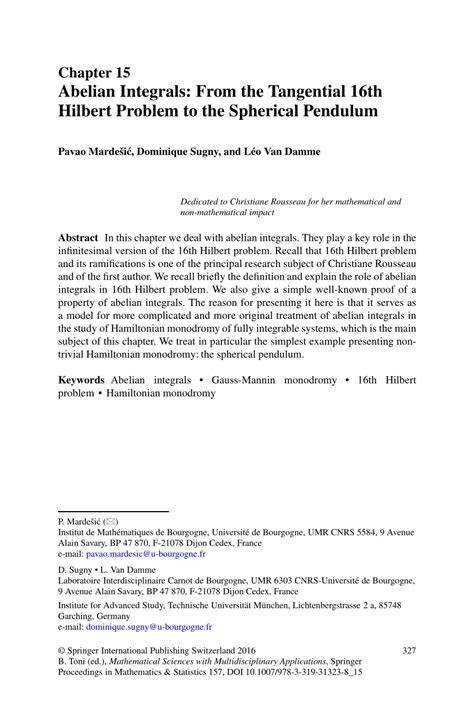 Pdf Abelian Integrals From The Tangential 16th Hilbert Problem To The Spherical Pendulum