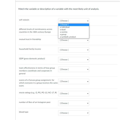 Solved Match The Variable Or Description Of A Variable With Chegg