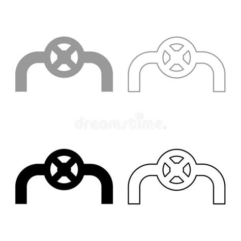 Pipe With Valve Pipeline With Fitting Tap Flow Control Industry System Set Icon Grey Black Color