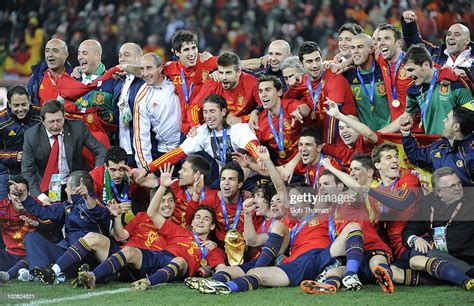 The Spanish Team Celebrate With The Trophy After The 2010 Fifa World