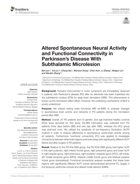 Pdf Altered Spontaneous Neural Activity And Functional Connectivity
