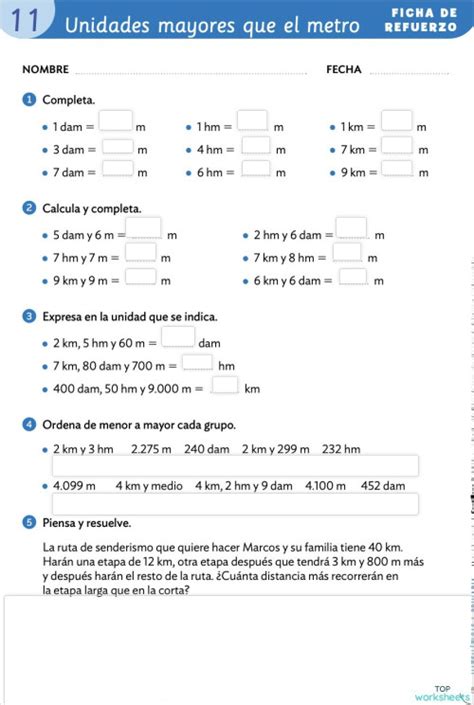 Unidades Mayores Que El Metro Ficha Interactiva Topworksheets
