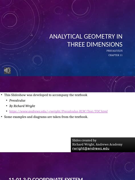 Precalculus 11 Analytic Geometry In Three Dimensions Pdf Euclidean Vector Line Geometry