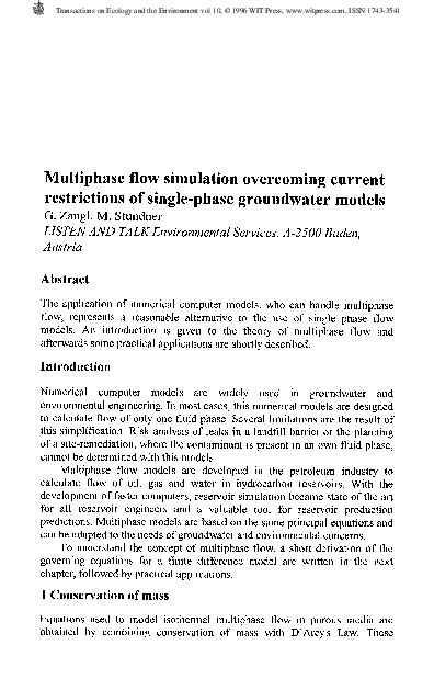 Pdf Multiphase Flow Simulation Overcoming Current Restrictions Of Single Phase Groundwater Models