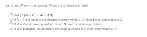 solved let a and b be n times n matrices which of the