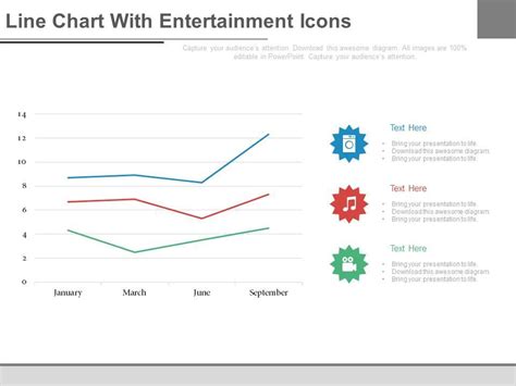 Line Chart With Entertainment Icons Month Based Analysis Powerpoint Slides PowerPoint