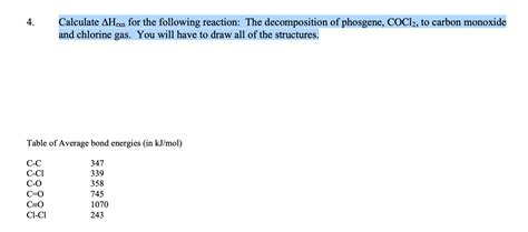 Solved 4 Calculate Ahrxn For The Following Reaction The
