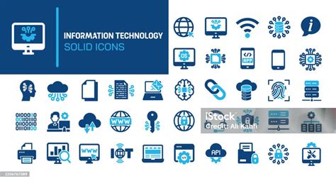 정보 기술 글리프 단색 아이콘입니다 컴퓨팅 서버 Os 인터넷 네트워크 보안 솔리드 아이콘 컬렉션을 포함합니다 벡터 일러스트 레이 션 깨끗한 흰색 배경에 완벽한 픽셀 아이콘에